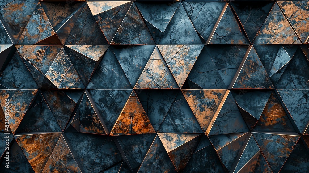 Abstract background of dark blue and copper triangles, triangular ...