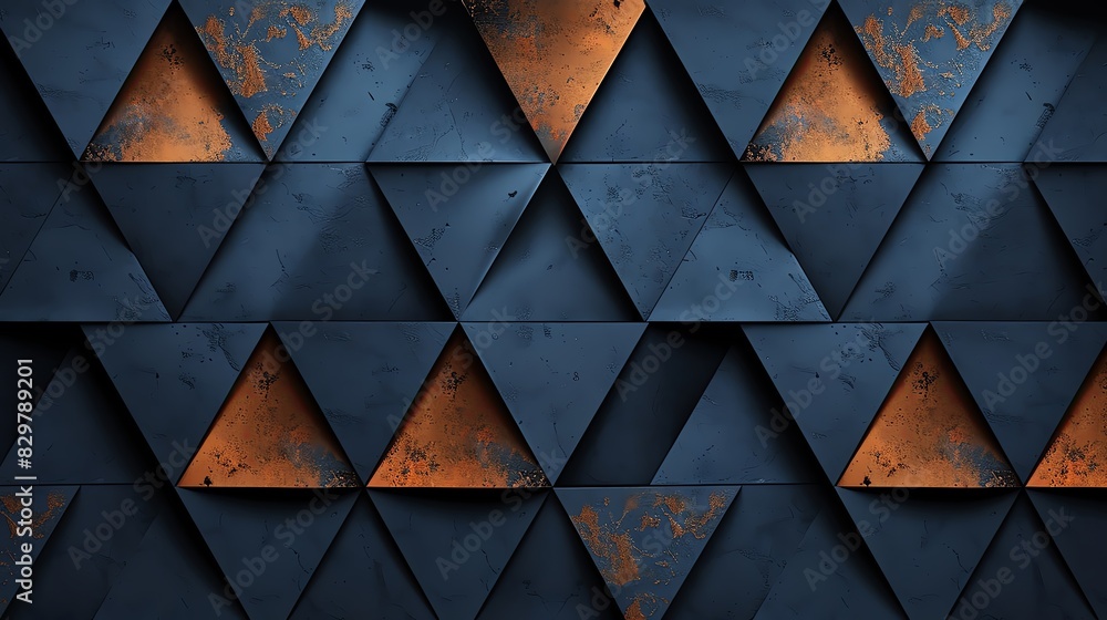 ภาพประกอบสต็อก Abstract background of dark blue and copper triangles ...