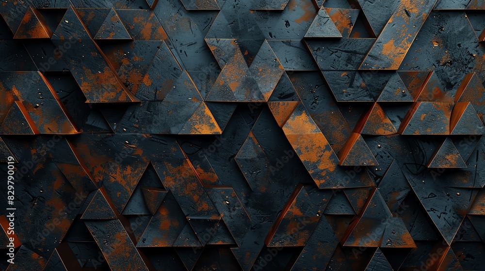 Abstract background of dark blue and copper triangles, triangular ...