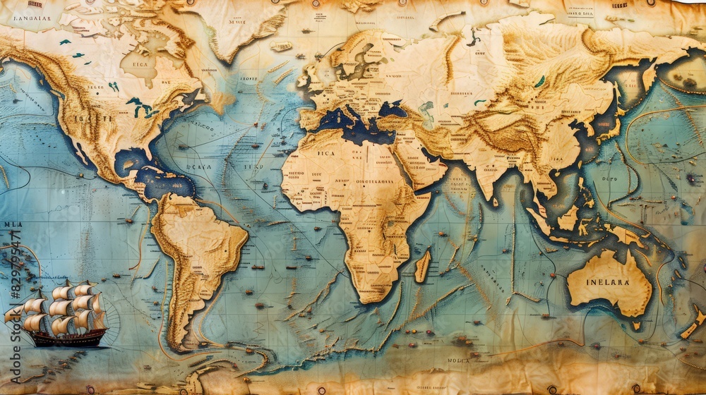 Illustrate a world map indicating the major trade routes used ...