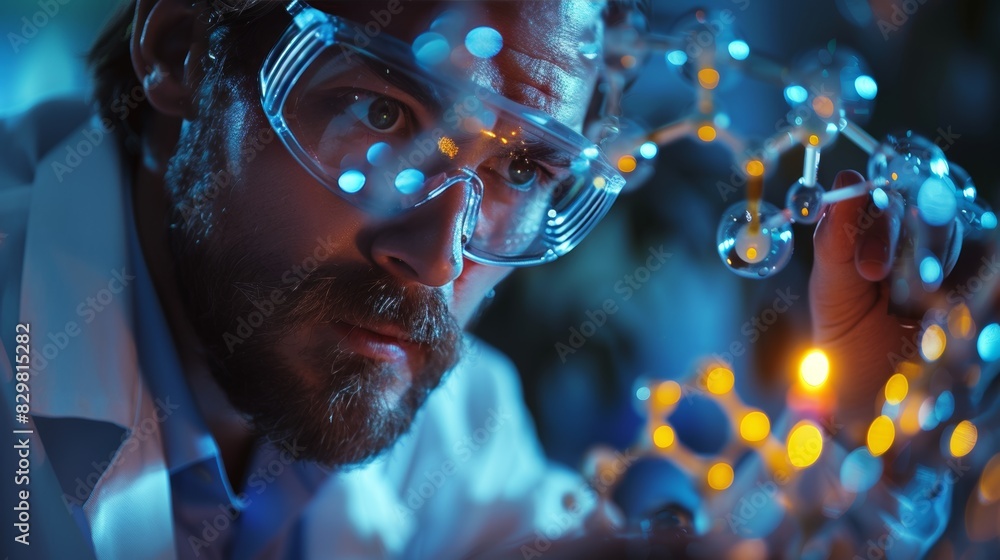 A high-resolution image of a chemist holding a molecular model ...