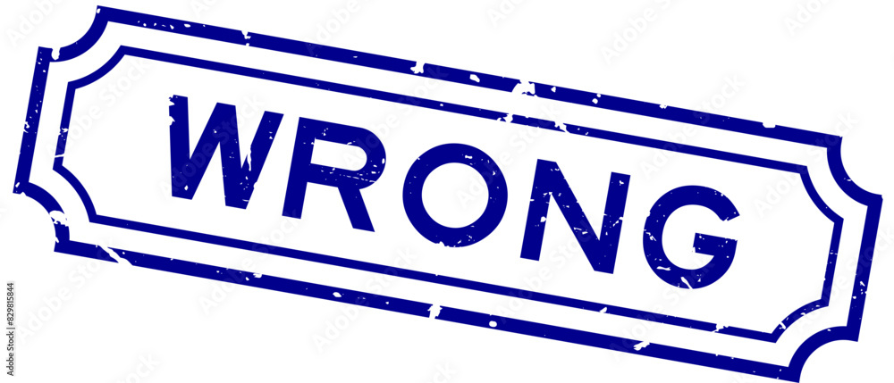 Grunge blue wrong word rubber seal stamp on white background Stock ...