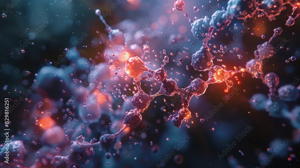 A visualization of a metabolic pathway, with molecules moving through ...
