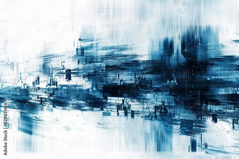 Shimmering blue water waves composed of binary code flow across a ...