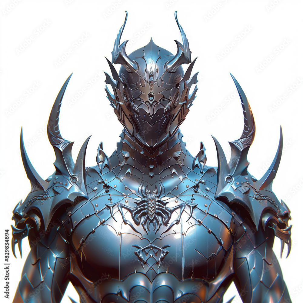 drow warrior in intricate metal full plate armor with sharp details and ...