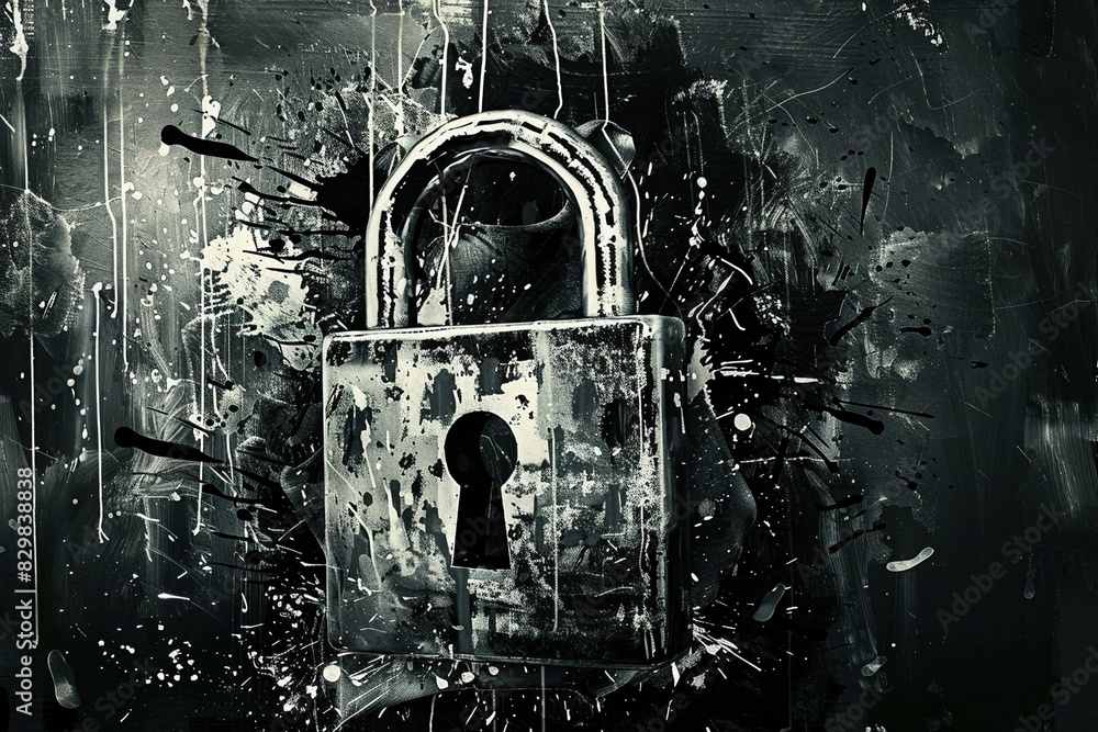 A cryptic lock, composed of pulsating grey circuit patterns with data ...