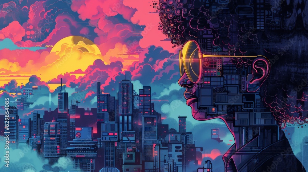 Design an artwork capturing 2000s digital art styles. Incorporate pixel ...