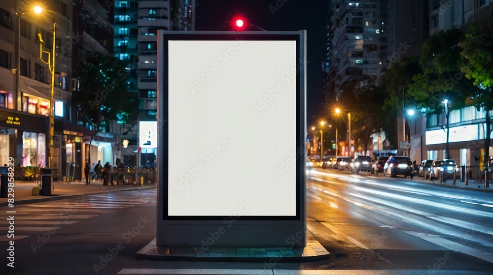 Empty vertical space advertisement board, blank white signboard on ...