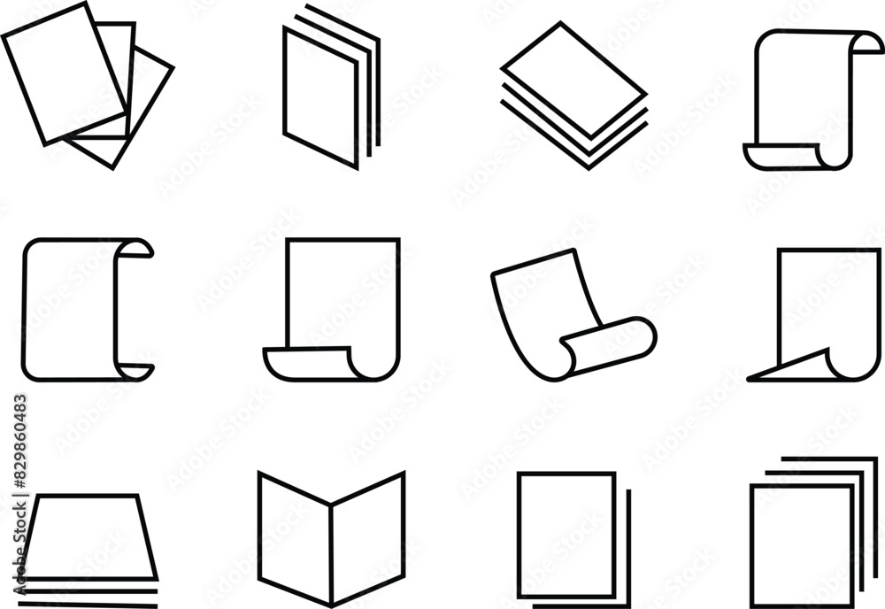 Paper icon set in thin line style, Document papers pile, vector sign ...