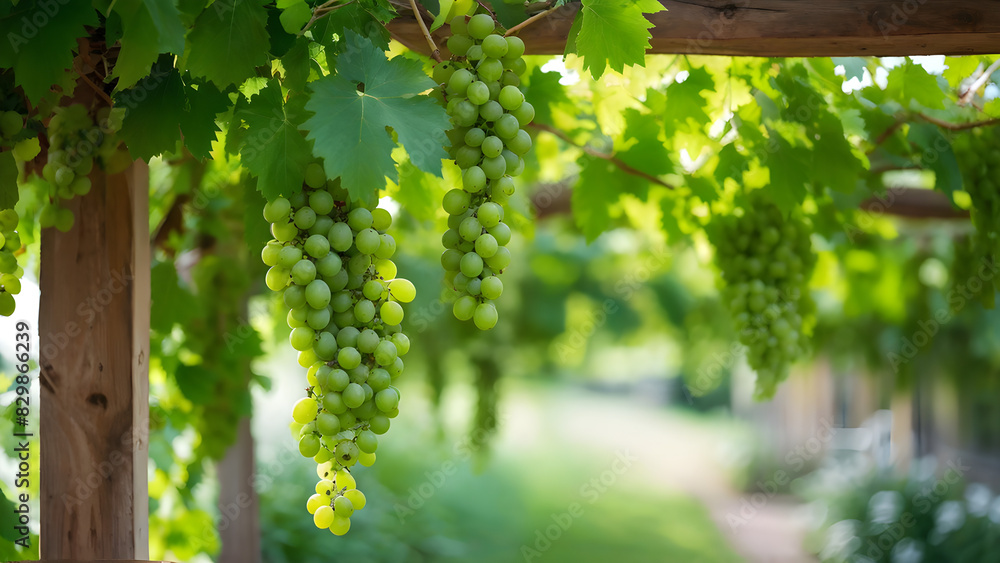 A vine plant with some green grapes and many beautiful bright green ...