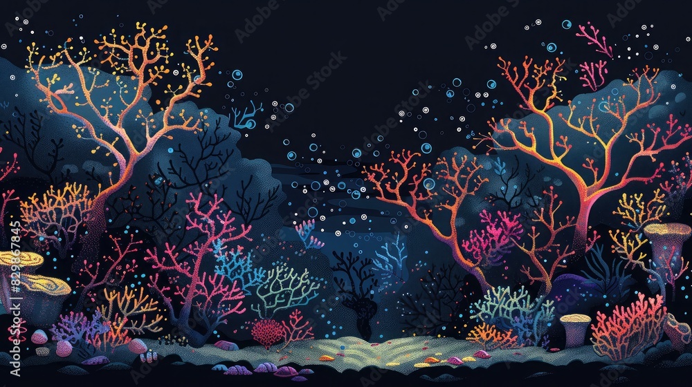 [flat 2d vector illustration of the coral reef, marine style, made of ...