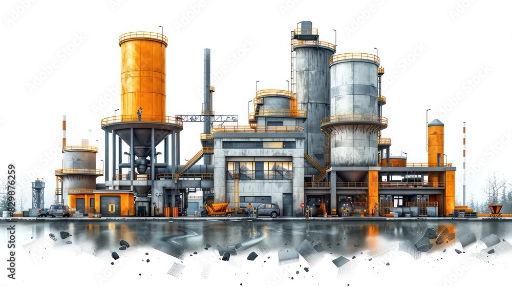 Vector icon of a concrete batching plant, minimalist design isolated on ...