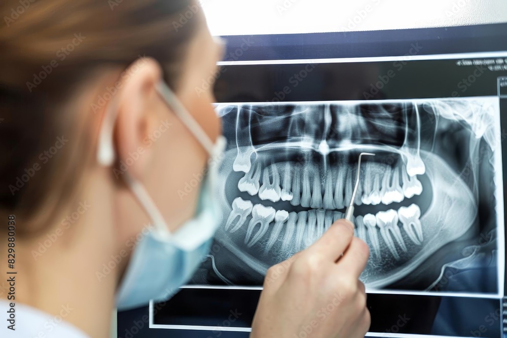 Dental hygienist reviewing an Xray to assess oral health and plan ...
