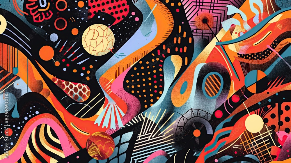 Colorful abstract painting with various shapes and colors. The painting ...