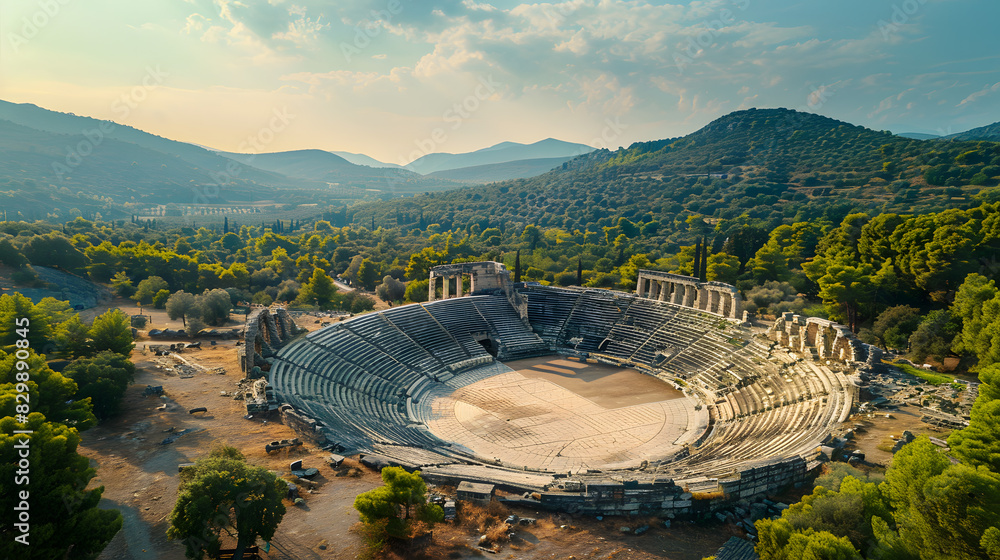 A photo featuring the ancient theater of Epidaurus captured from an ...