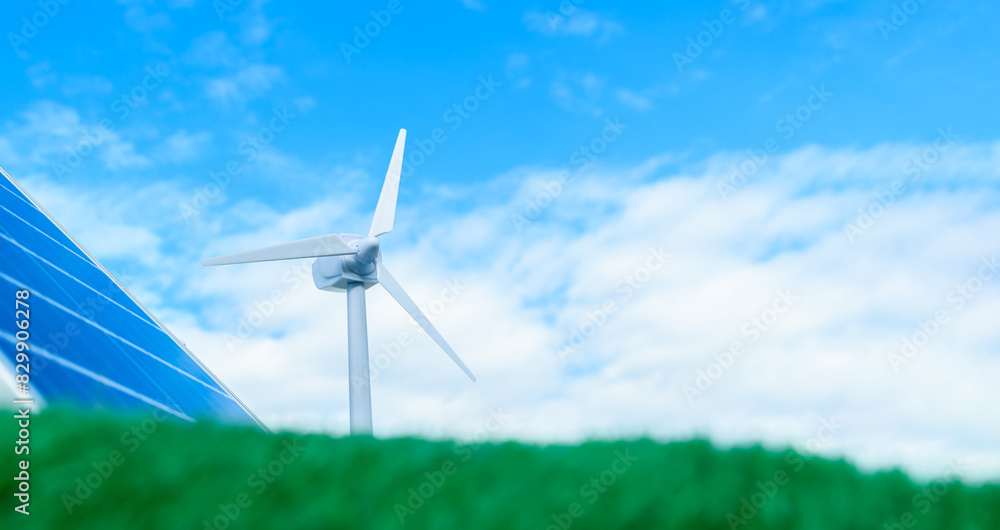 Renewable energy concept Wind turbines, solar panels, environmentally ...