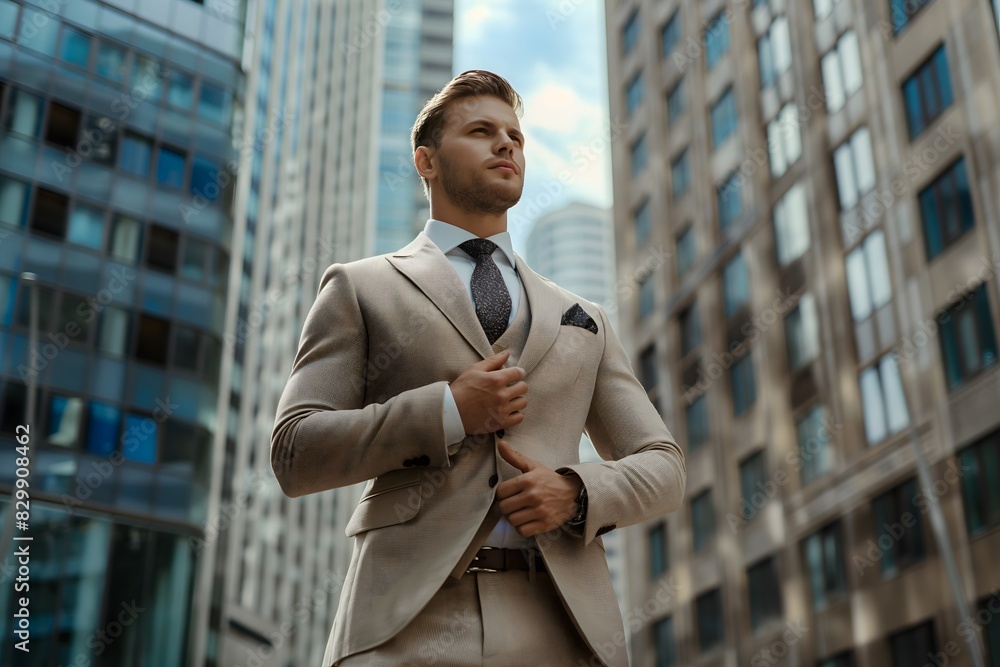 Well-groomed, rich kaukasian young man in full height in an expensive ...