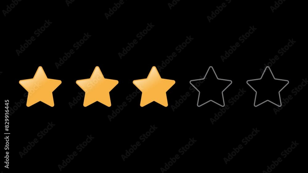 3 star rating animation. Alpha channel, transparent background. 4K ...