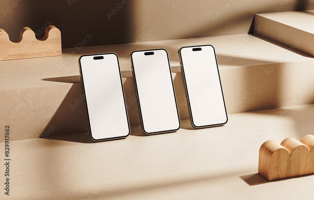 Three phone screens mockup for ui ux app concept design. Application ...