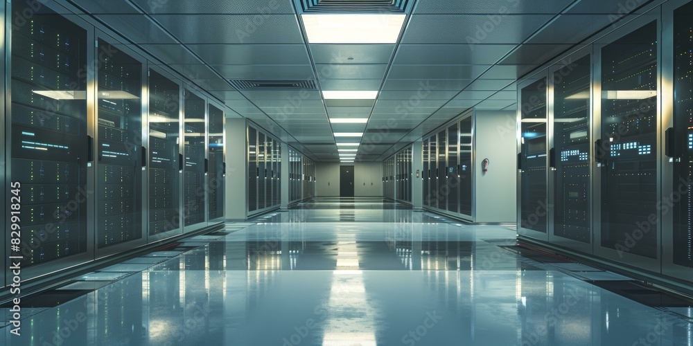 Empty Server Room with Rows of Servers Stock Illustration | Adobe Stock