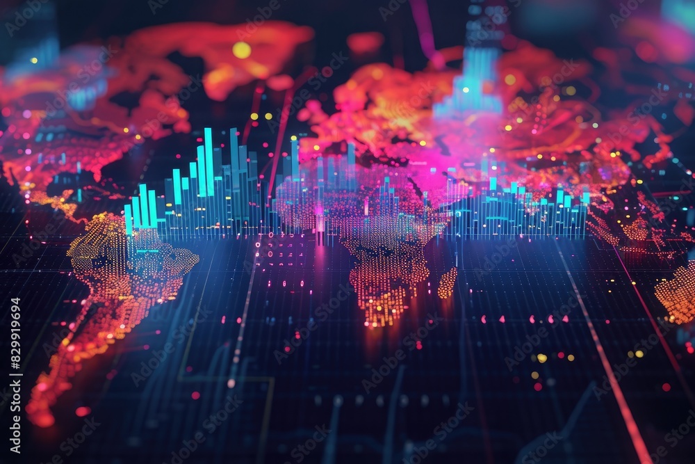 a world map with many different lines, Data visualization chart ...