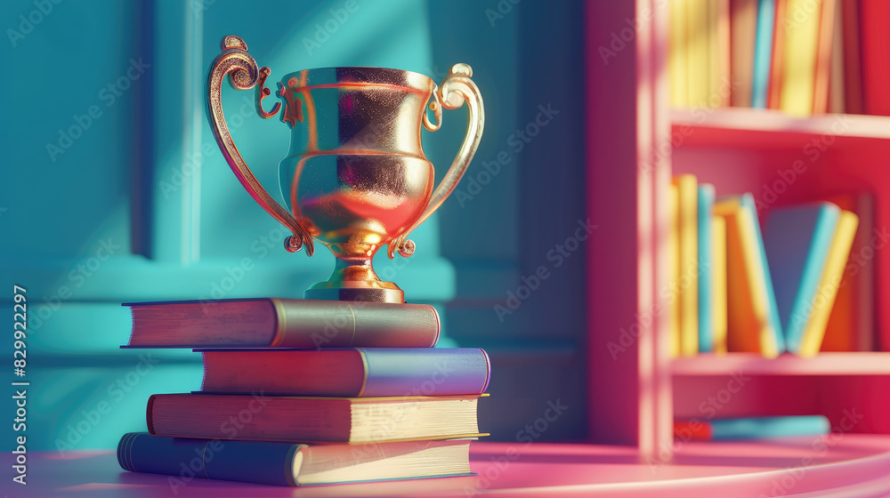 Gold trophy with books and diploma celebrating the best in academic ...