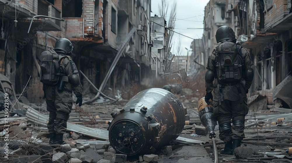 Bomb Disposal Team Defusing Explosive Device in Abandoned Urban Setting ...