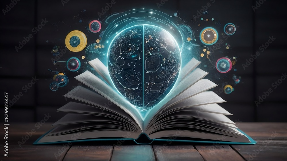 Digital books opening with AI elements showing AI in education ...