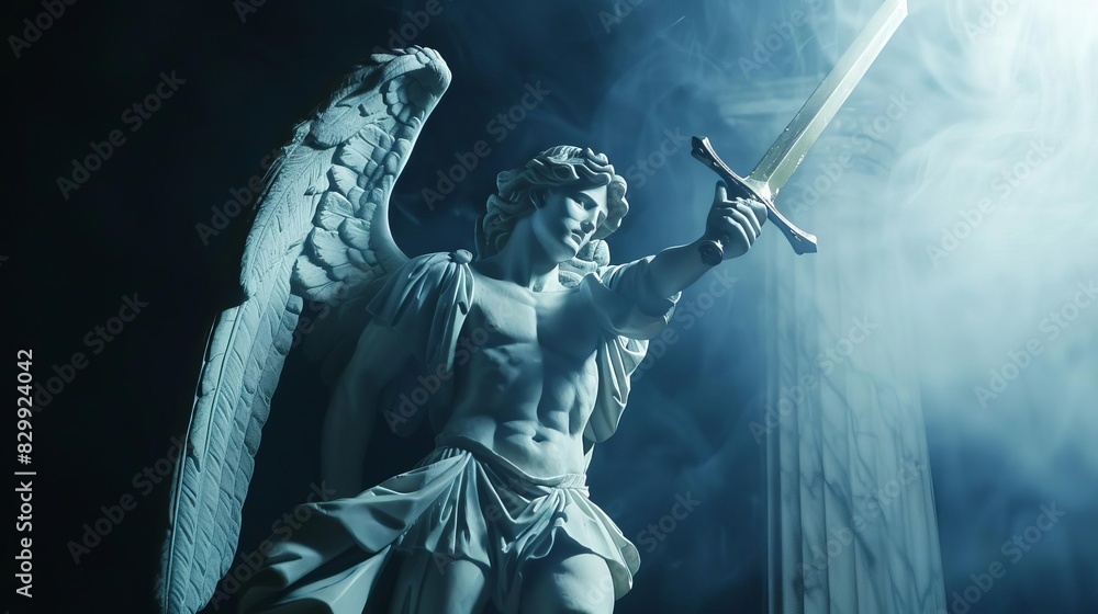 majestic statue of archangel michael wielding sword defeating evil ...