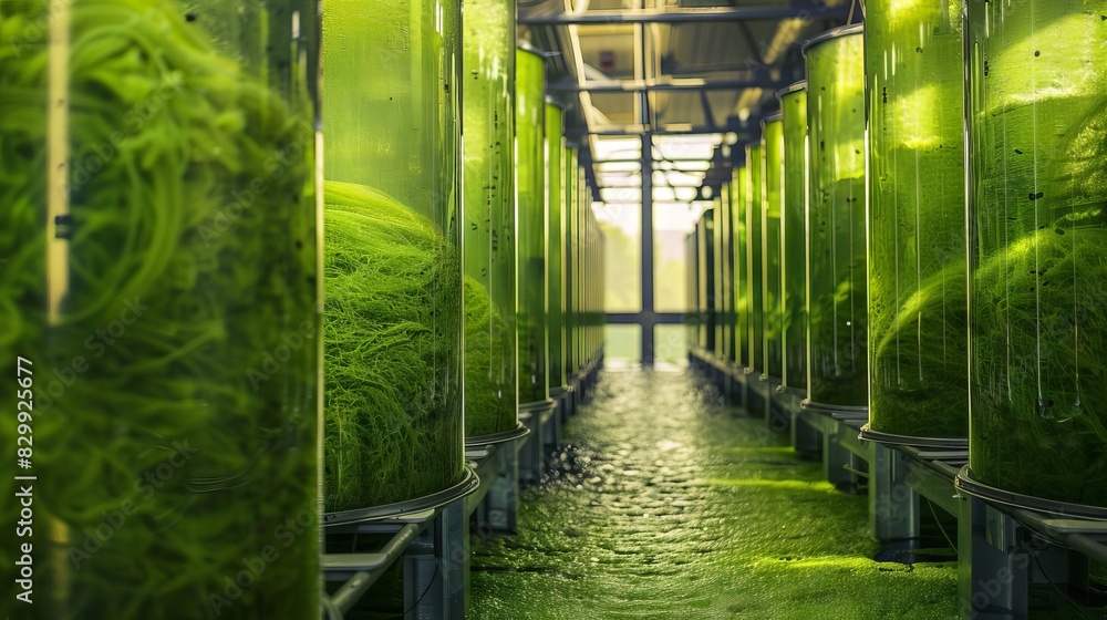 sustainable bioreactors filled with vibrant green algae co2 absorption ...