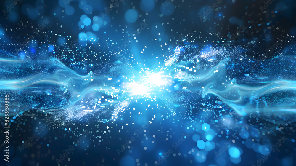 digital particle collision illustration blue magic, energy light ...