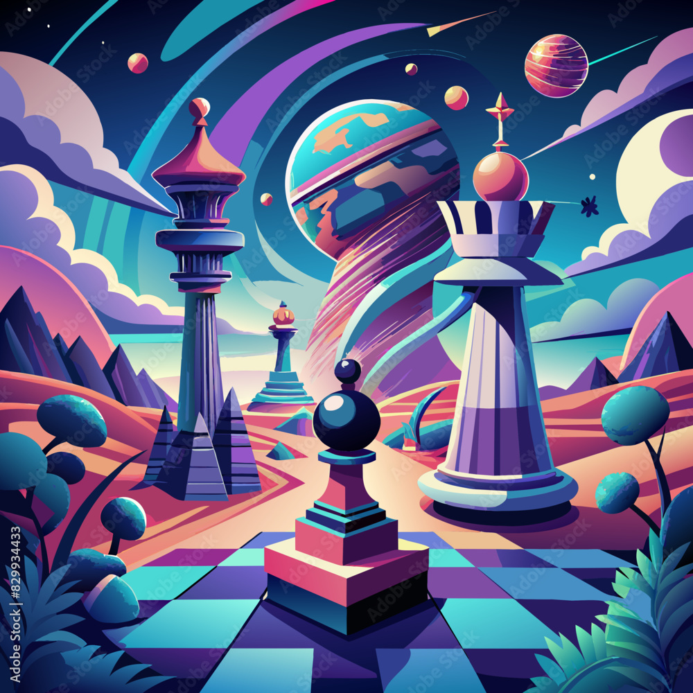 chess pawn on the chessboard, Surreal chess landscapes with giant ...