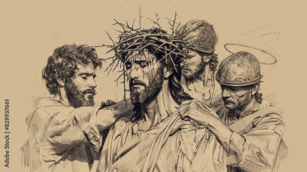 Biblical Illustration: Crowning with Thorns, Soldiers Mock Jesus ...