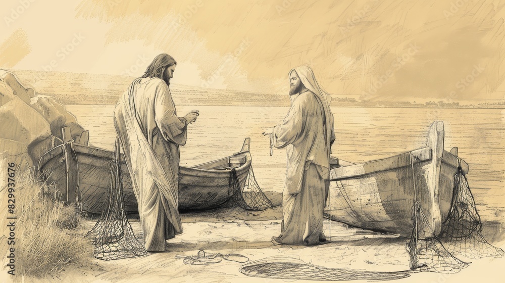Biblical Illustration: Jesus Calls Peter and Andrew, Sea of Galilee ...