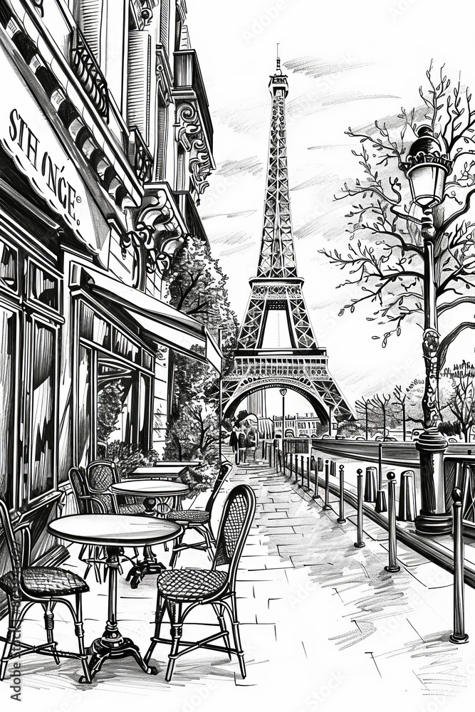 Hand Drawn Paris Scenes. Generated Image. A digital illustration of a ...