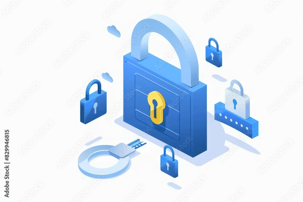 Isometric illustration of a secure digital locker, representing online ...