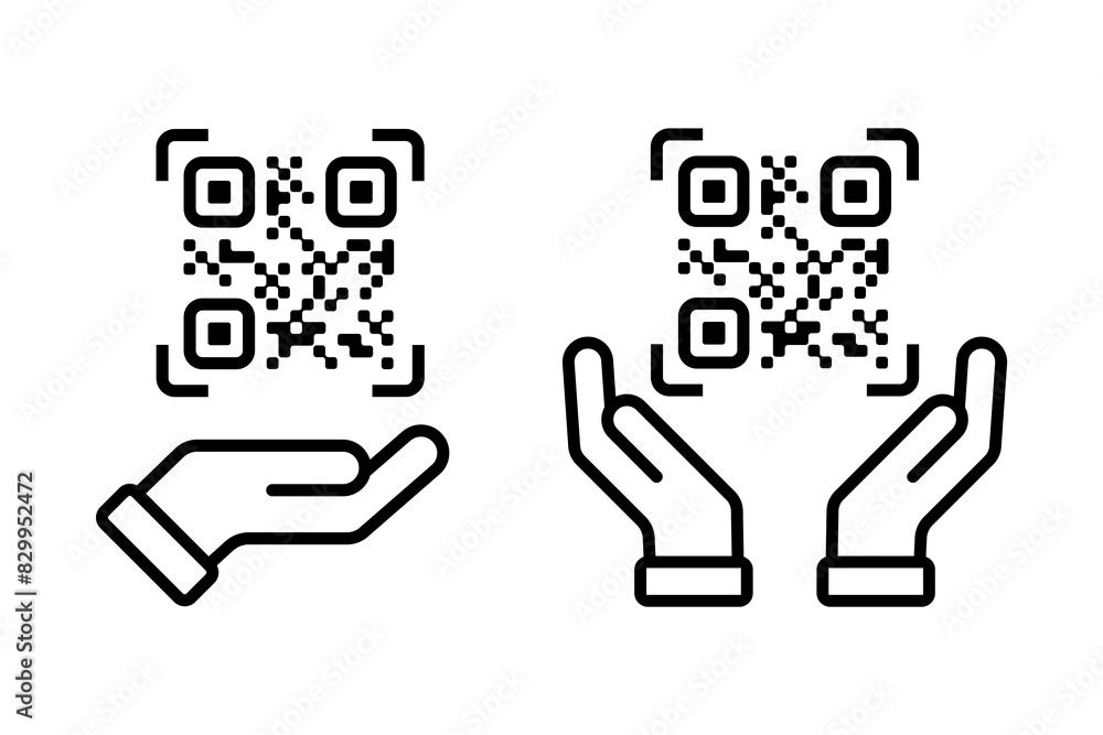 Scan QR code icon vector set. Commercial, industrial code with hand ...