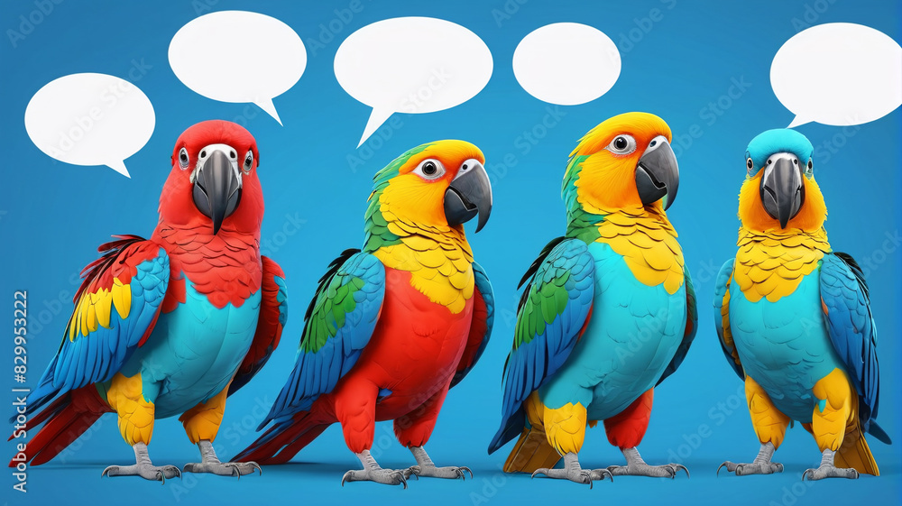 Comic parrot birds set isolated on a blue background. Vector cartoon ...