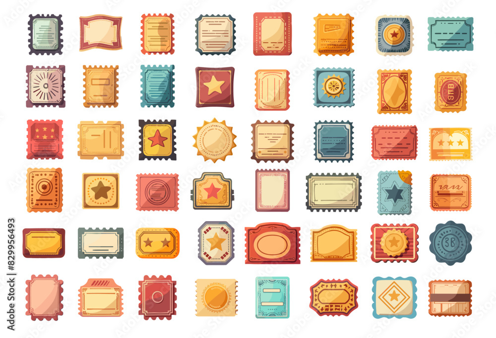 Tickets cartoon vector set. Receipts stripes paper labels vintage ...