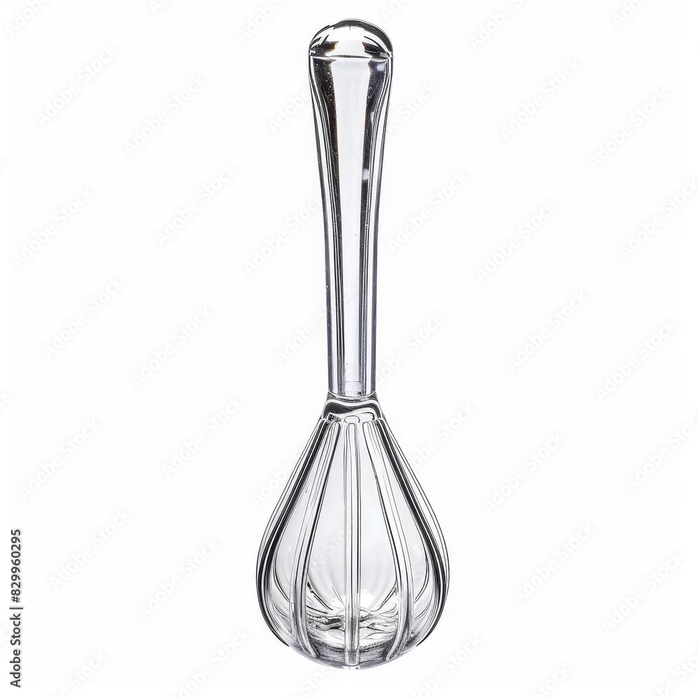 Glass whisk with a clear, smooth handle, isolated solid white ...