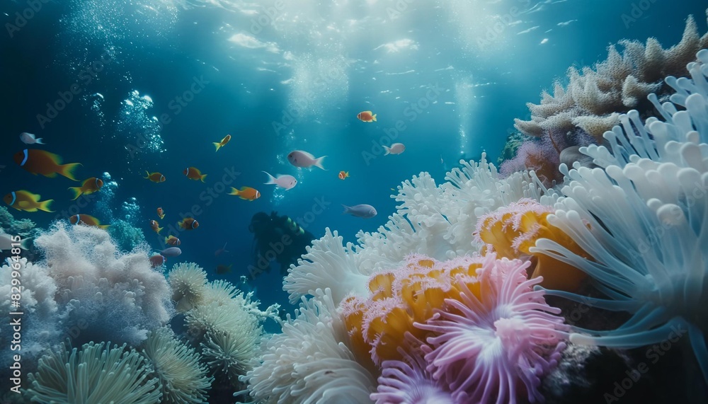 Scuba diving, looking under the sea Found bleached coral, white coral ...