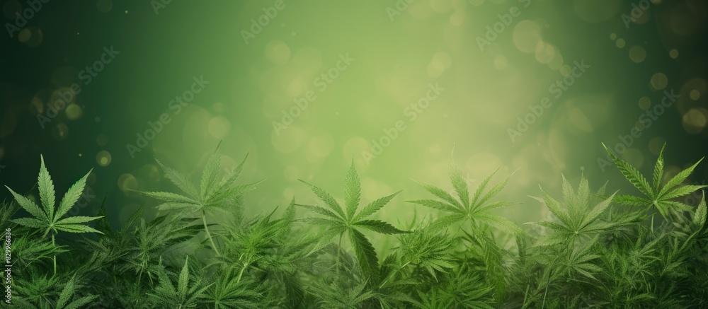 A green background with hemp leaves representing the concept of growing ...