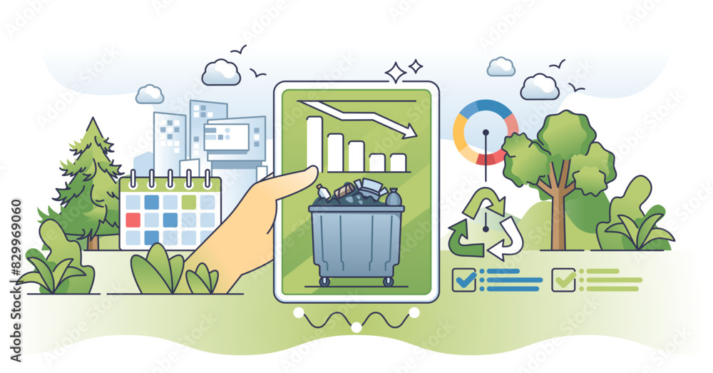 Waste reduction and garbage recycling eco strategy outline hands ...