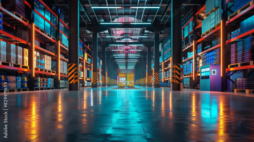 Frontal view of a high-tech logistics hub Stock Illustration | Adobe Stock