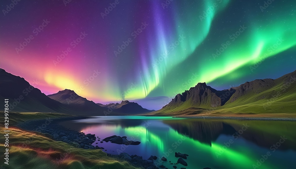 Generated image of a night landscape of a spectacular full spectrum ...