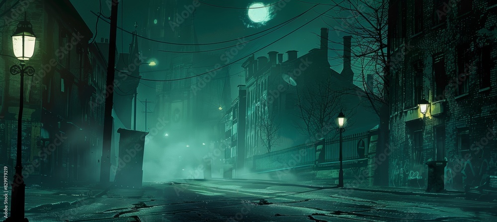 Desolate Urban Night Scene with Streetlights and Ominous Silence ...