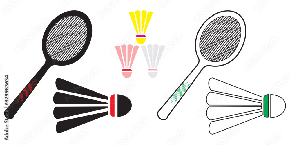 Vector Set Of Badminton Rackets And Shuttles. Vector Icon Logo Set Of ...