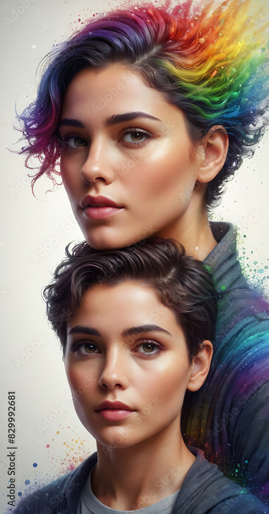 LGBTQ couple illustration banner, rainbow color artwork, creative ...