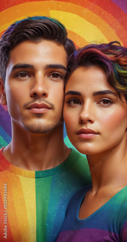 LGBTQ couple illustration banner, rainbow color artwork, creative ...