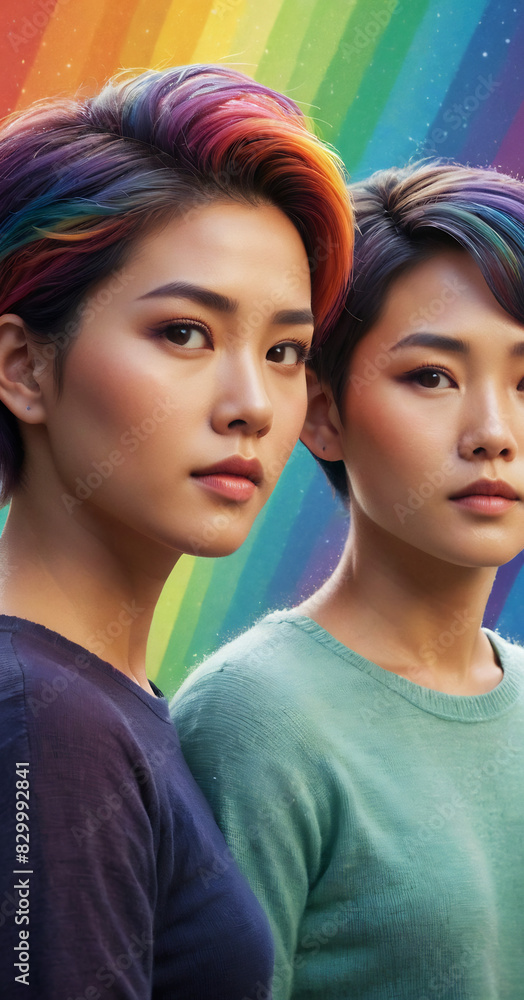 LGBTQ couple illustration banner, rainbow color artwork, creative ...